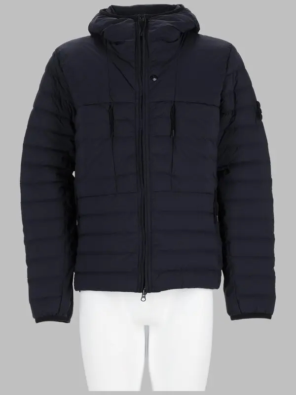 Stone Island Quilted Hooded Down Jacket - Blue