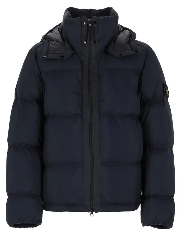 Stone Island Ripstop Down Puffer Jacket With Removable Hood - Blue