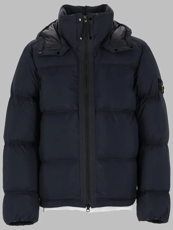 Stone Island Ripstop Down Puffer Jacket With Removable Hood - Blue