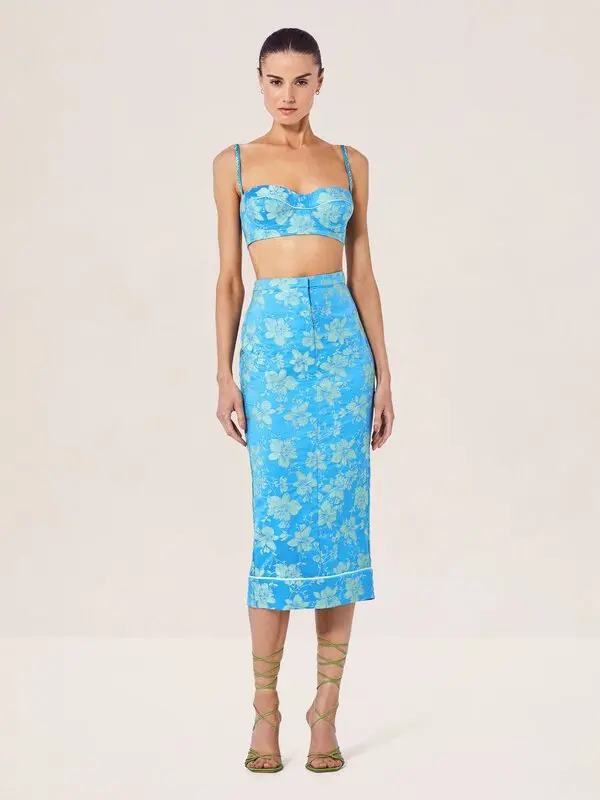 Alexis Aubrielle Floral Print Sweetheart Neckline Top