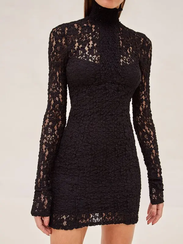 Alexis Delia Lace Turtleneck Mini Dress - Noir