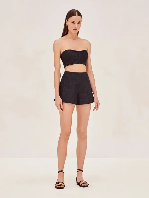 Alexis Reed Shorts Leaf Pattern High-waisted Flare Shorts - Black