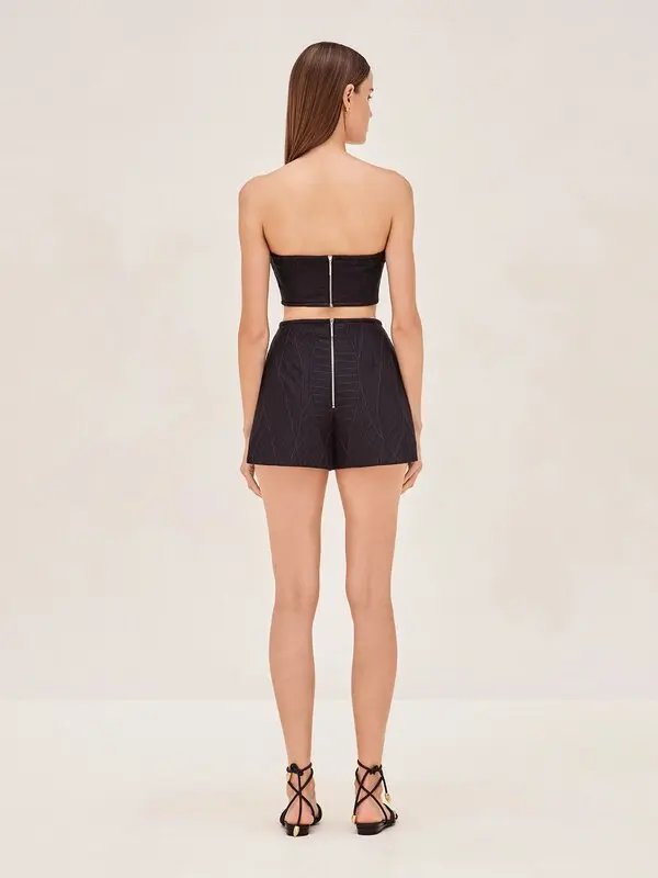 Alexis Reed Shorts Leaf Pattern High-waisted Flare Shorts - Black
