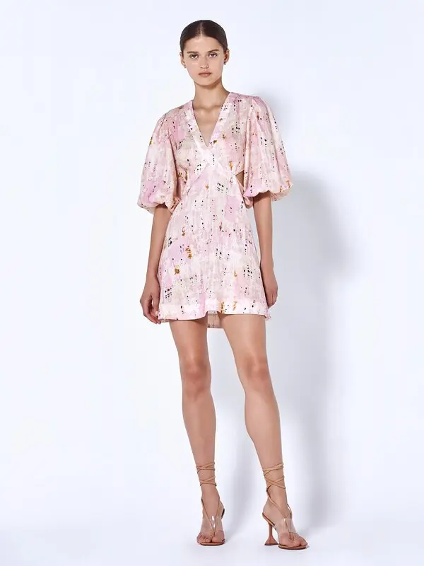 Alexis Linea Linen Dress With Puff Sleeves And Cutout Detail