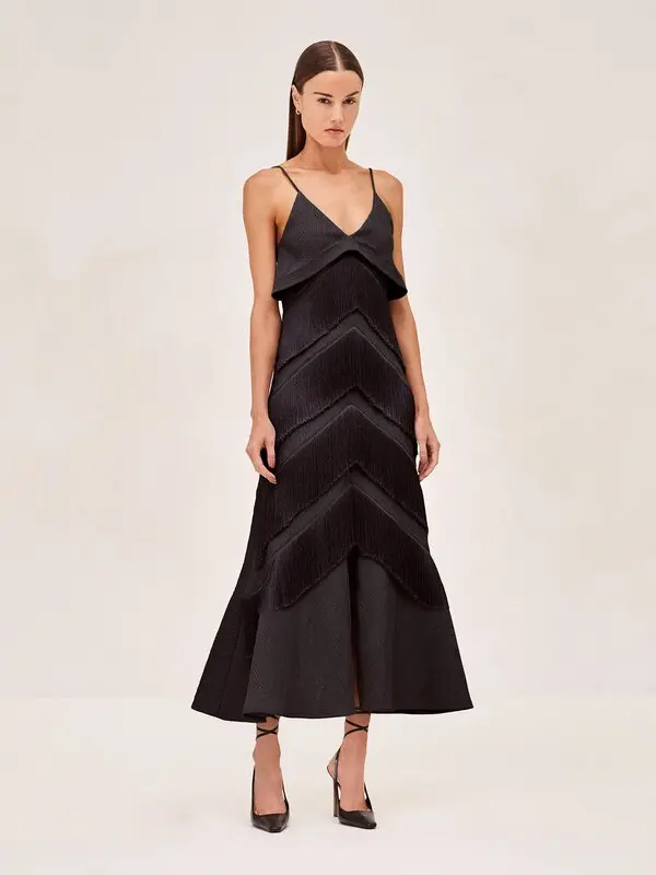 Alexis Nadinee Dress With Fringe And Slit Detail