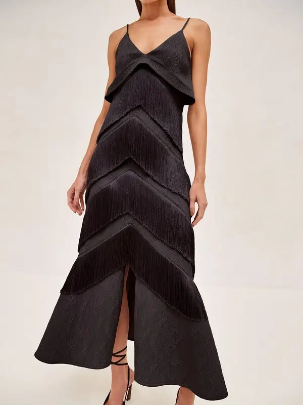 Alexis Nadinee Dress With Fringe And Slit Detail