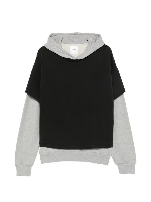 FOUND Distressed Layered Cotton Hoodie - Nero