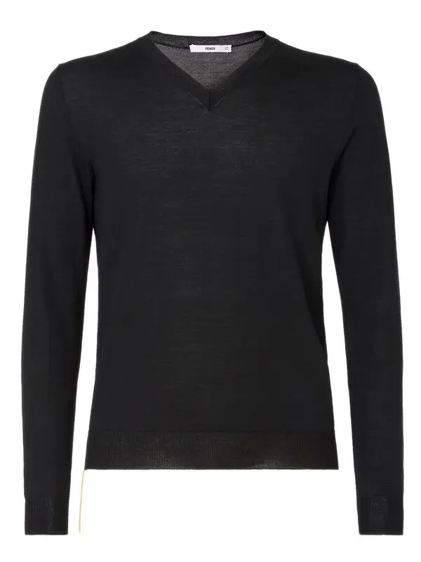 Fendi V-neck Virgin Wool Sweater With Contrasting Stitching