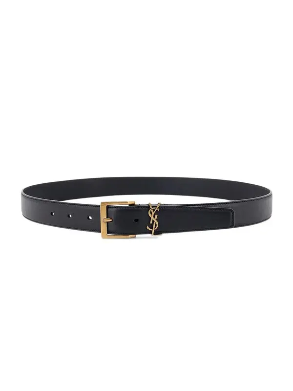Saint Laurent Square Buckle Belt With Engraved Logo - Nero