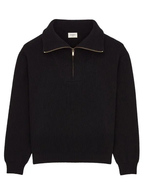 Saint Laurent Virgin Wool Half-zip Stand Collar Sweater