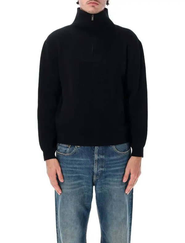 Saint Laurent Virgin Wool Half-zip Stand Collar Sweater - Nero