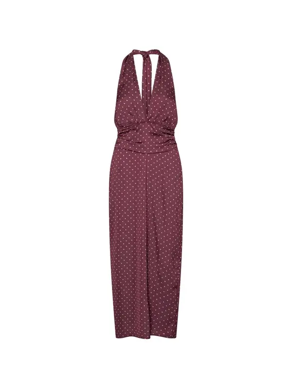 ROTATE BY BIRGER CHRISTENSEN Polka Dot Halterneck Maxi Dress With Integrated Scarf - Rosso