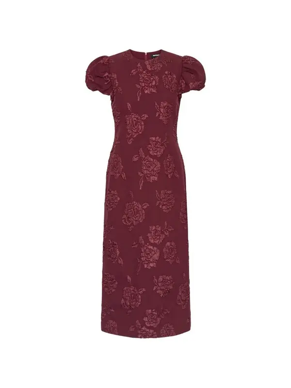 ROTATE BY BIRGER CHRISTENSEN Floral Jacquard Fitted Midi Dress - Rosso