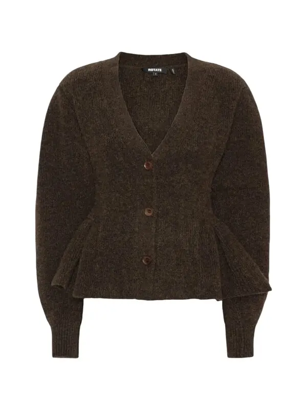 ROTATE BY BIRGER CHRISTENSEN Knit Cardigan With Ruffle Trim - Marrone