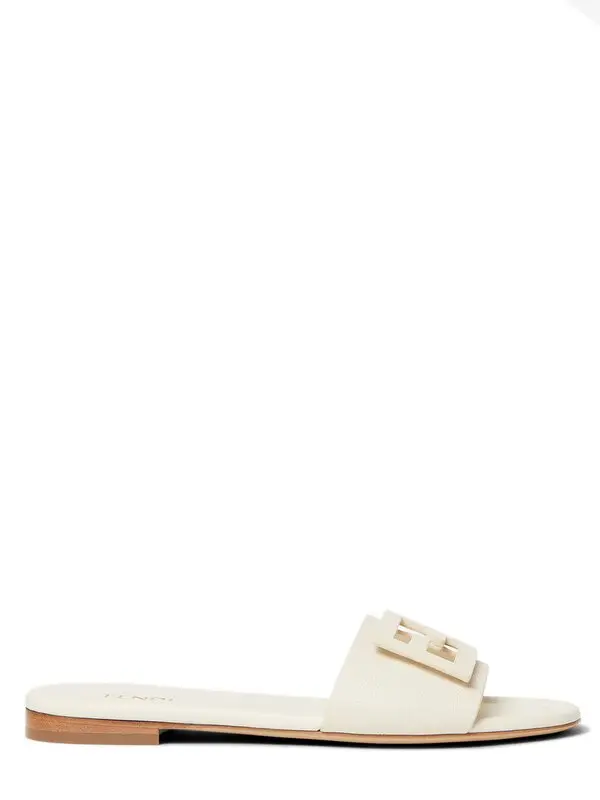 Fendi Wide-band Slide Sandals With Ff Baguette Motif - Bianco