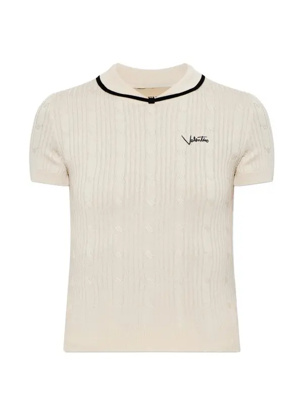 Valentino Garavani Ribbed Hems Polo Shirt With Short Sleeves - Bianco