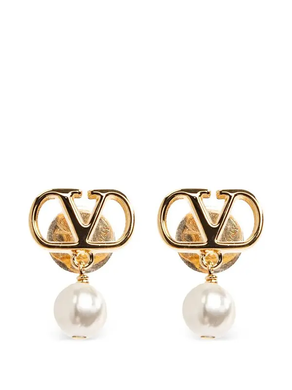 Valentino Garavani Gold-tone Pearl Logo Earrings - Oro