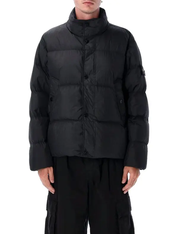 Stone Island Crinkle Bomber Jacket With Logo Sleeve Badge