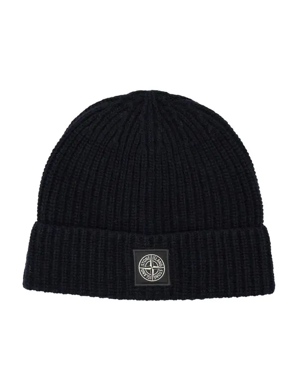 Stone Island Geelong Wool Beanie With Rib Knit And Compass Logo Patch