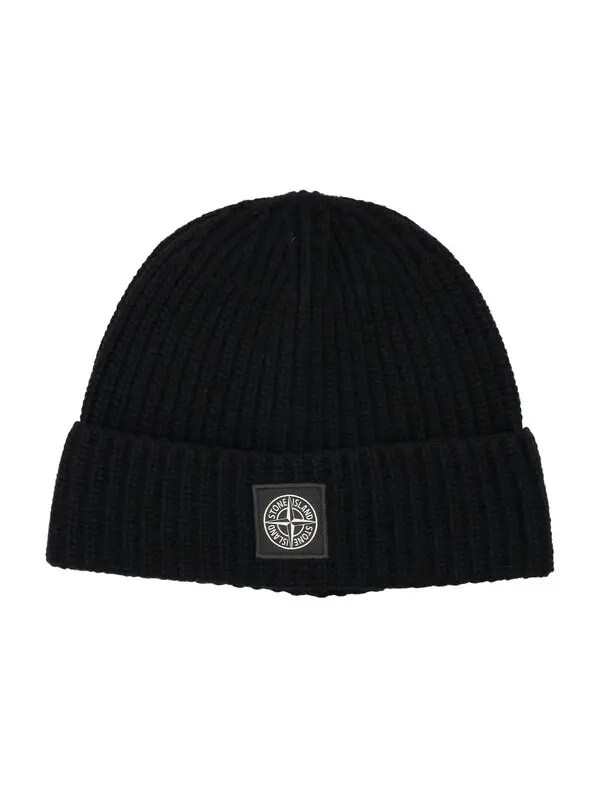 Stone Island Geelong Wool Ribbed Beanie - Nero