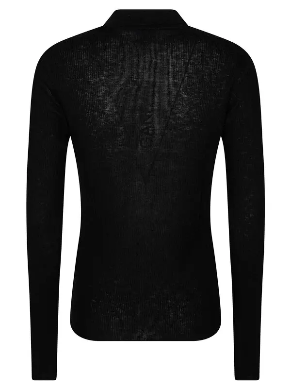 GANNI Sheer Ribbed Wool Polo
