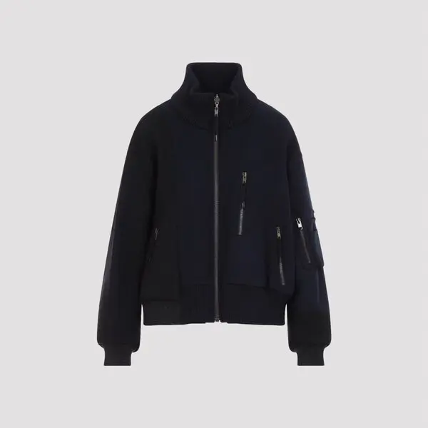 MAISON MARGIELA Spliced Virgin Wool Bomber Jacket - Blue