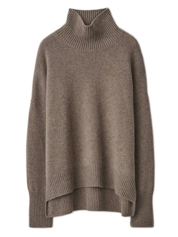 LISA YANG Ribbed Trim Cashmere High-neck Sweater With Drop Shoulders