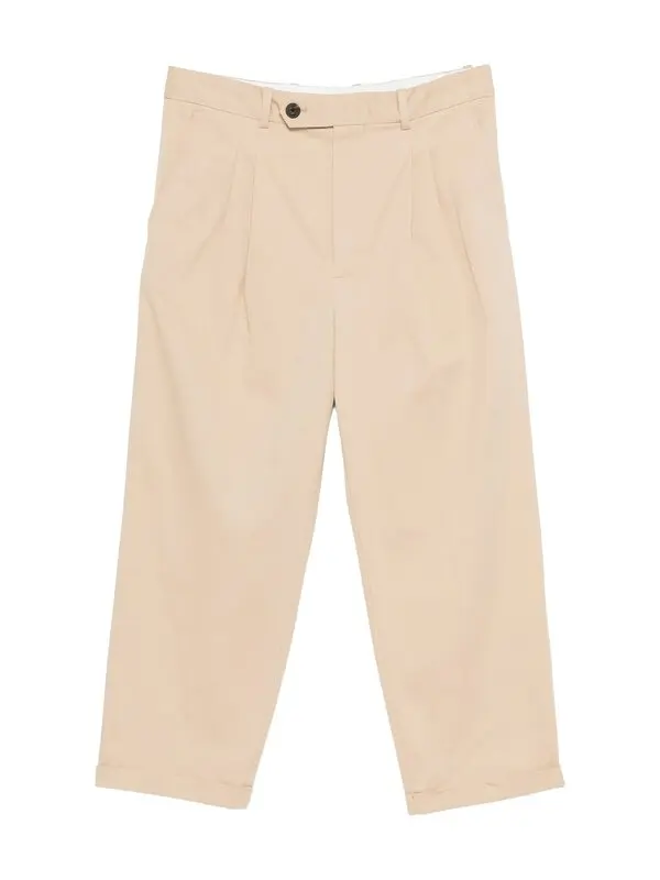 Drole De Monsieur Cropped Cotton Pants With Single Pleat - Beige