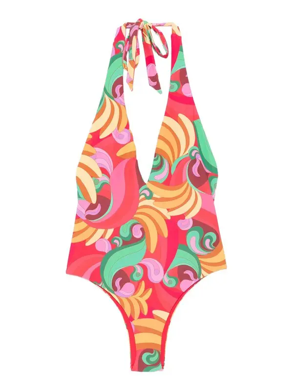 Farm Rio Printed One-piece Swimsuit With Halterneck - Multicolor
