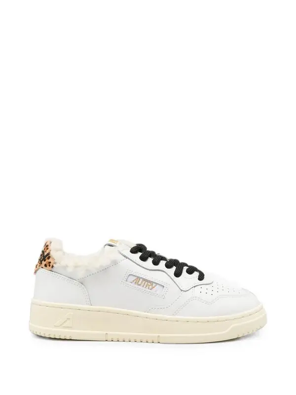 AUTRY Shearling-lined Leather Sneakers With Leopard Print Detail - Bianco