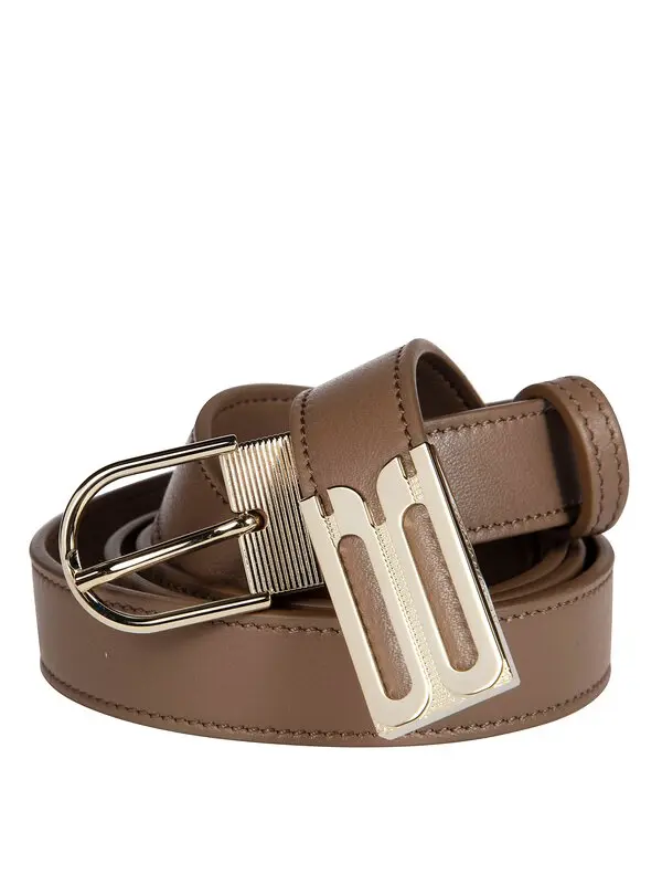 Victoria Beckham Leather Belt With Gold Tone Hardware - Grigio
