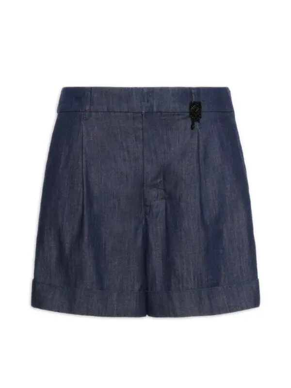 Max Mara Washed Cotton Denim High-waisted Shorts With Embroidered Detail - Blu