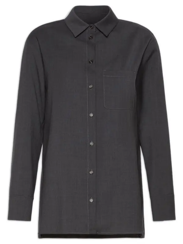 Max Mara S Natural Stretch Wool Canvas Shirt With Horn Buttons - Grigio