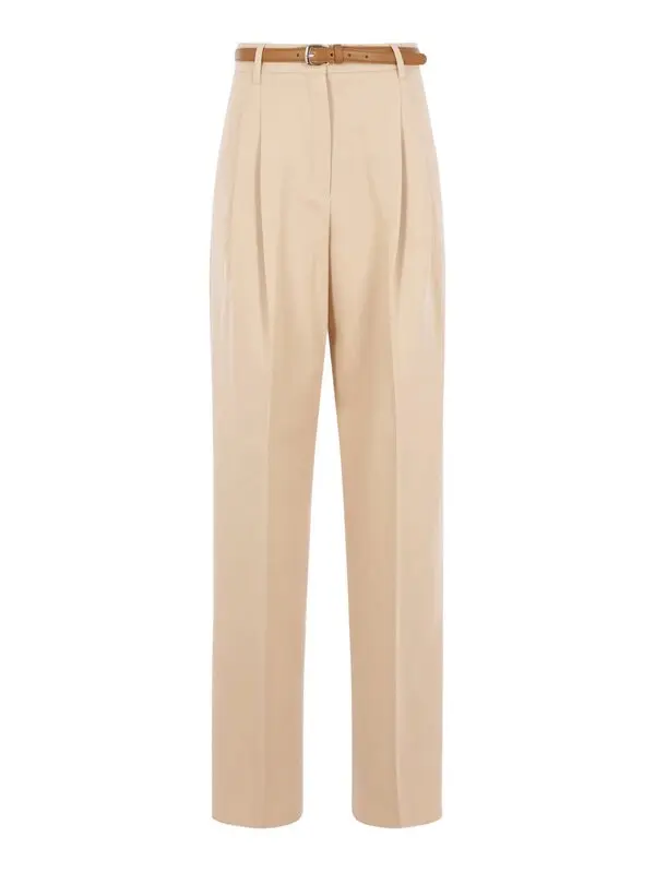 Max Mara High-waisted Cotton Crepe Trousers With Belt - Beige