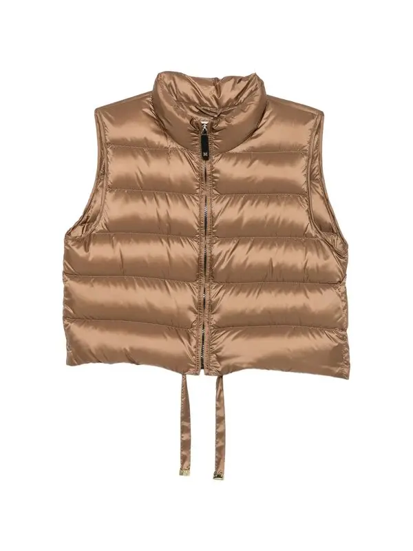 Max Mara High-neck Puffer Vest With Drawstring Hem And Back Logo - Marrone