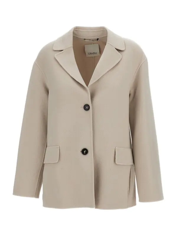 Max Mara Hand-sewn Double-drap Pure Wool Jacket With Notched Lapel And Horn Button Closure - Beige
