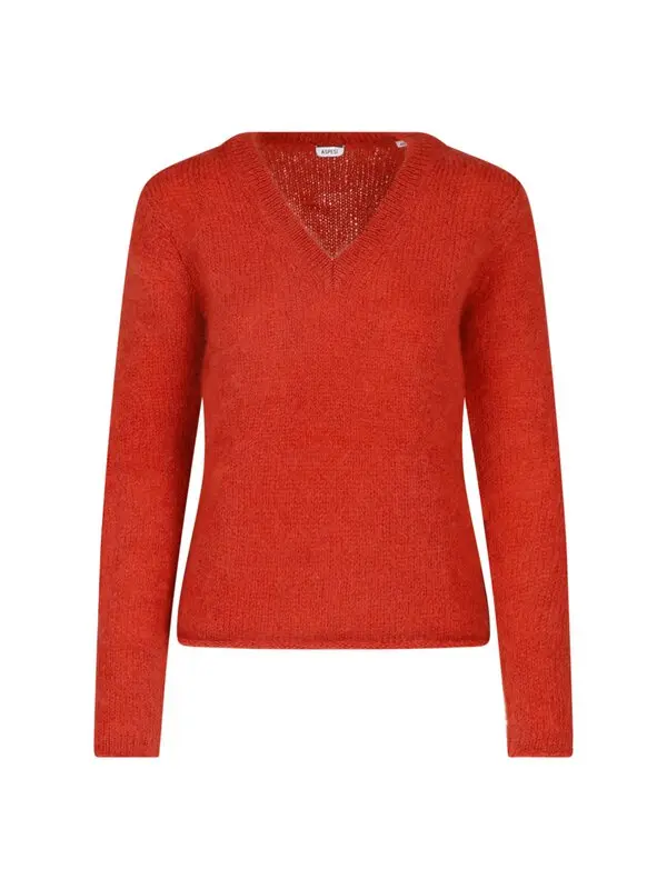 Aspesi V-neck Mohair Wool Blend Knit Sweater - Orange