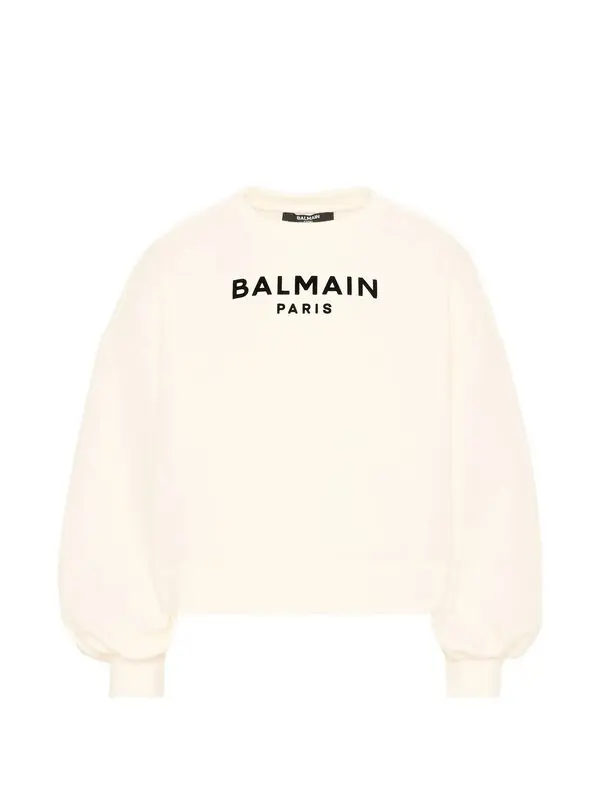 Balmain Flocked Logo Crewneck Sweatshirt - Bianco