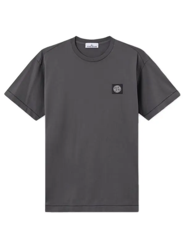 Stone Island Ribbed Crewneck T-shirt With Compass Patch And Chain Stitching - Grigio