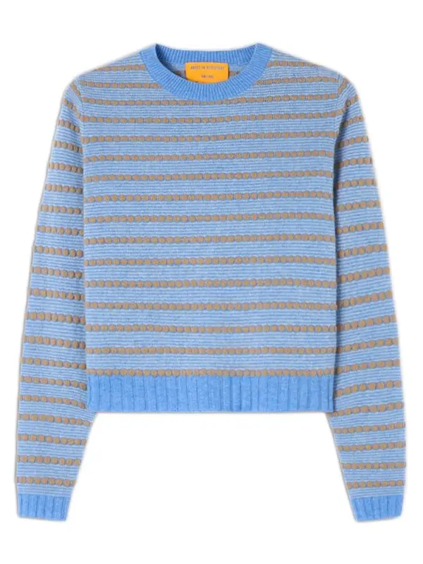 Guest In Residence Striped Cropped Cashmere Crewneck Sweater - Blu