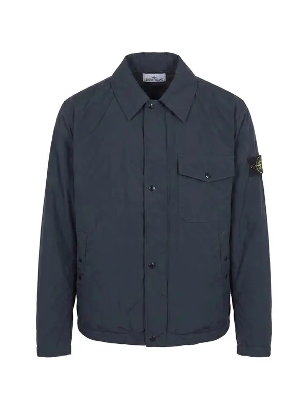 Stone Island Quilted Down Jacket With Classic Collar - Blu