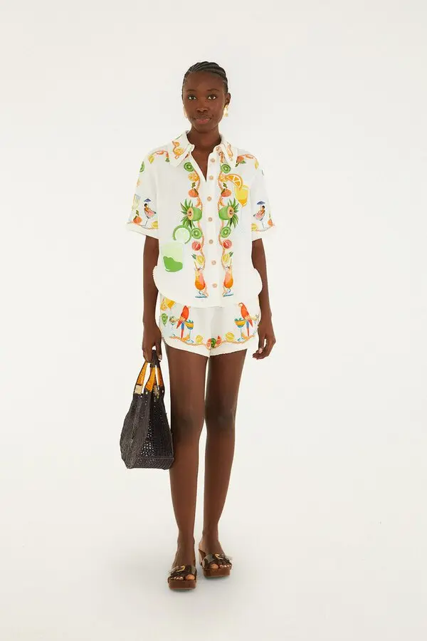Farm Rio Printed Linen-viscose Shorts With Embroidered Details