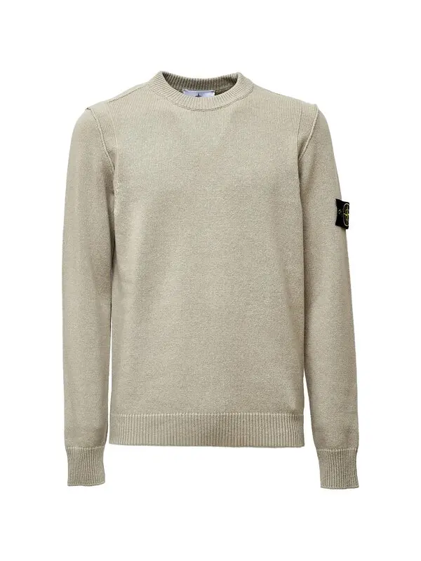 Stone Island Ribbed Wool Sweater With Reversed Shoulder Bands - Verde