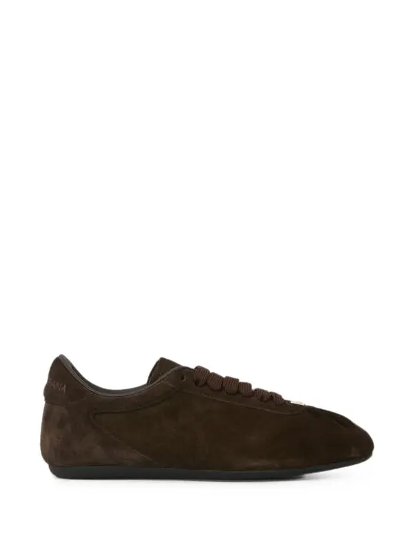 Dolce & Gabbana Suede Lace-up Sneakers With Logo Detail - Marrone
