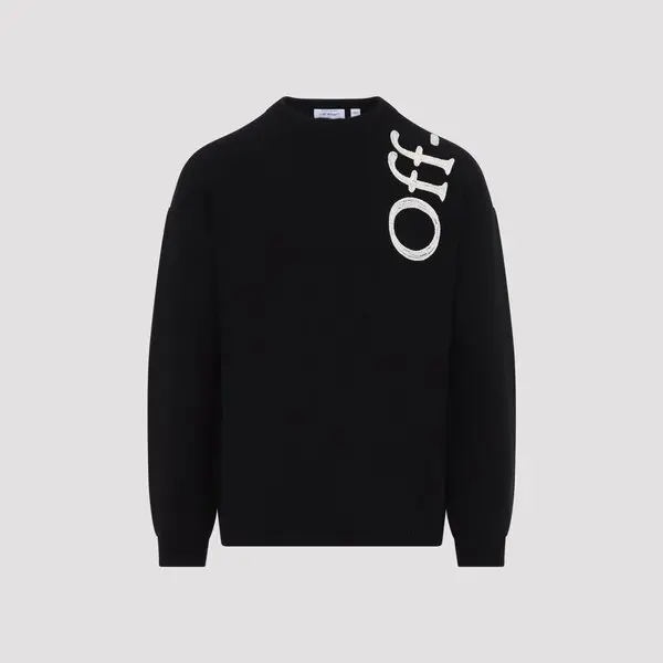 Off-White Vertical Bookish Wool Knit Crewneck Sweater