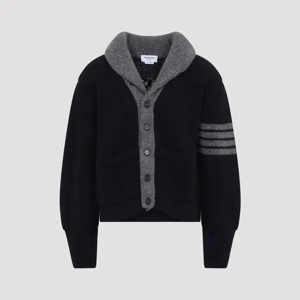 Thom Browne Wool Cardigan With Scarf Collar - Blue