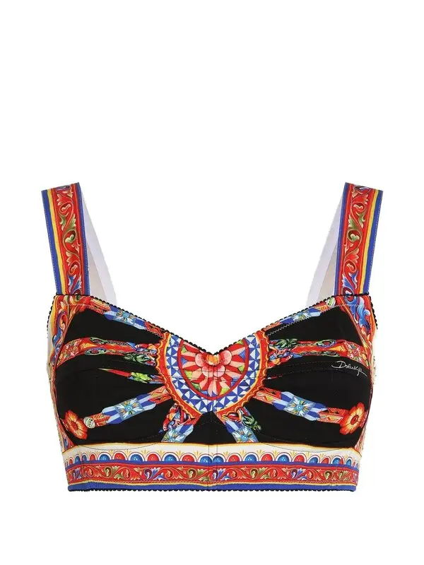 Dolce & Gabbana Printed Fabric Straps Silk-blend Corset Top - Multicolor