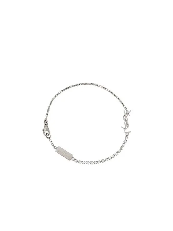 Saint Laurent Rhinestone Embellished Cassandre Mini Bracelet - Argento