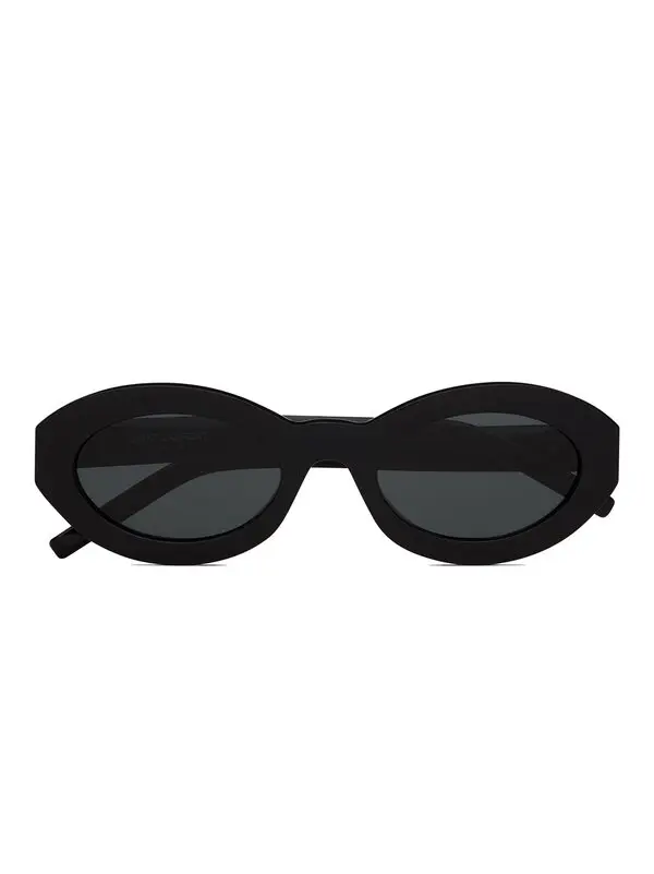 Saint Laurent Oval Frame Sunglasses With Metal Cassandre Hinges - Nero