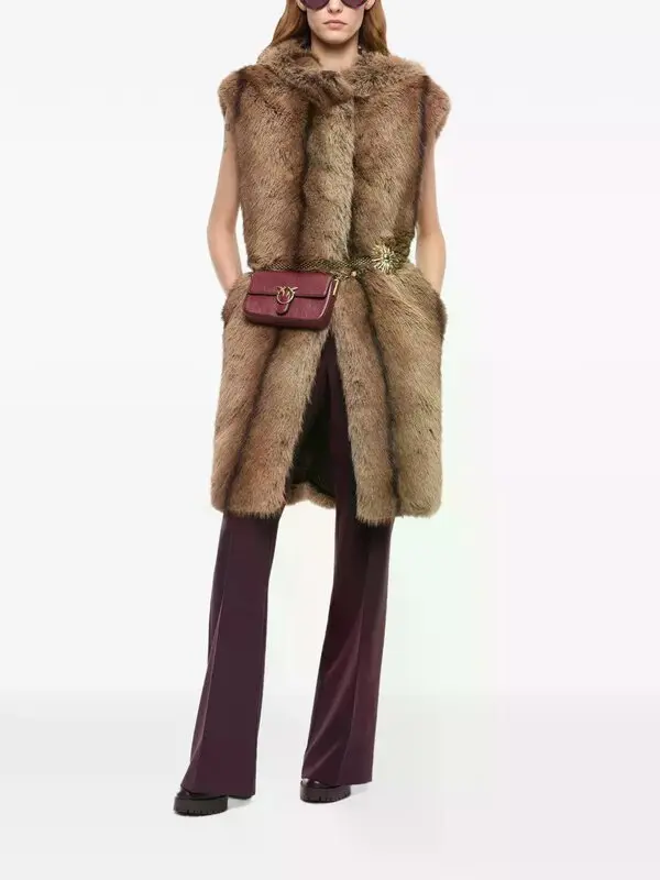 Pinko Hooded Faux Fur Coat - Brown